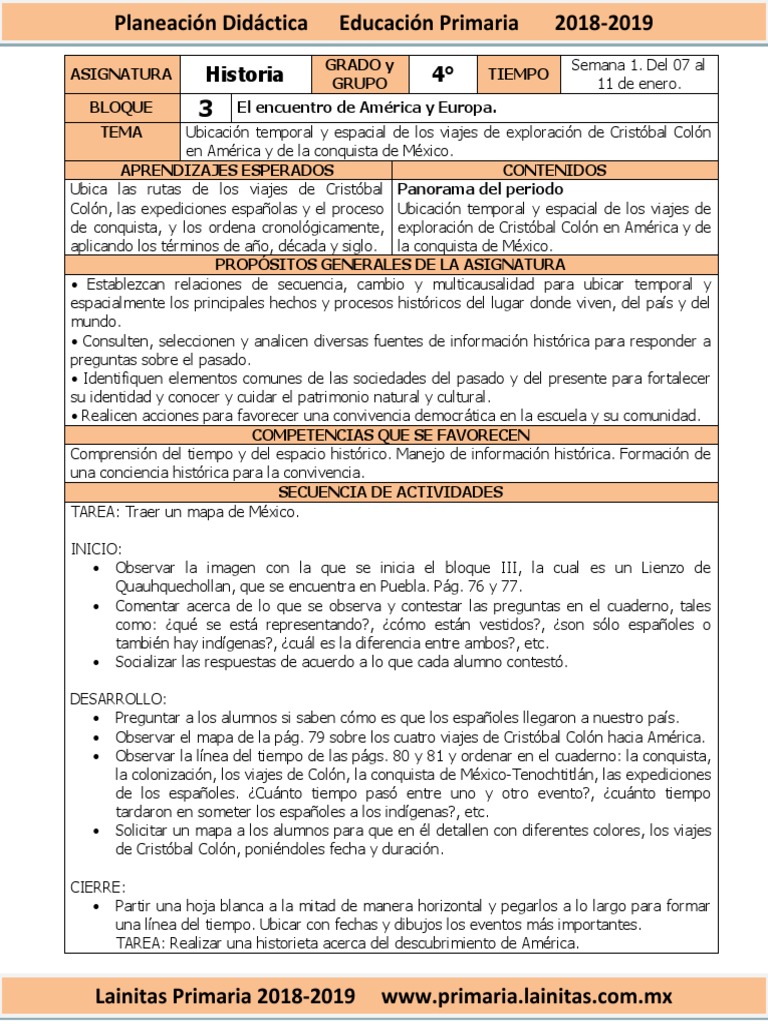 Planificacion de Historia | PDF | Cristobal colon | Educación primaria