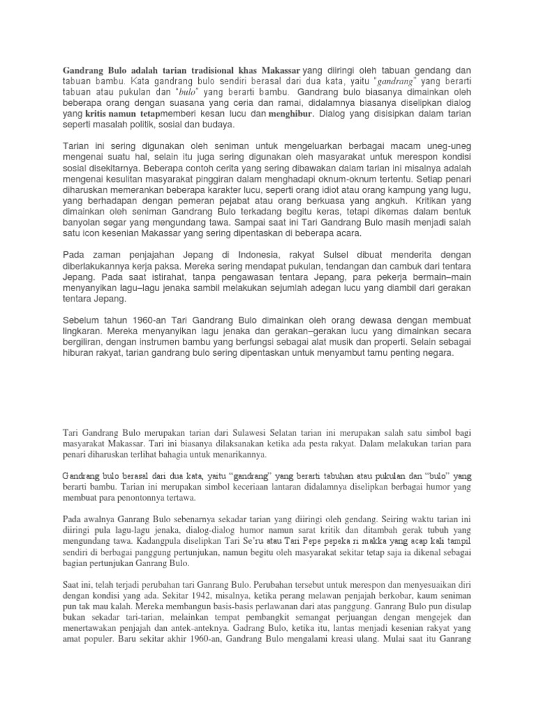 Gandrang Bulo Adalah Tarian Tradisional Khas Makassar | PDF