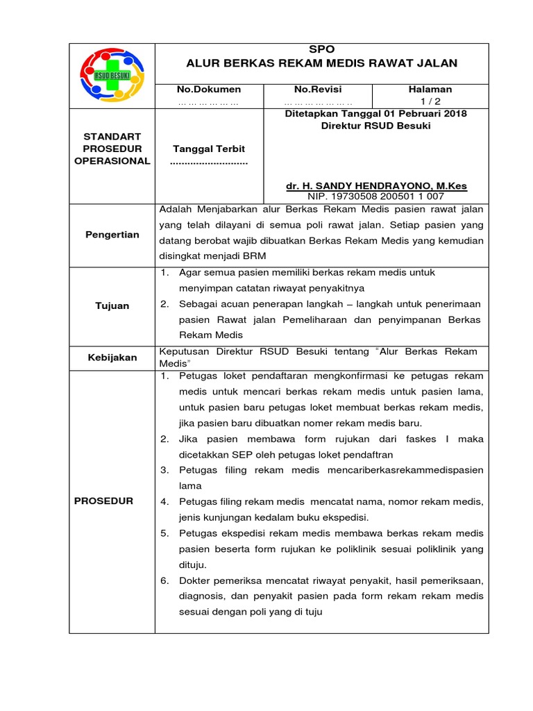 Sop Alur Berkas Rekam Medis | PDF