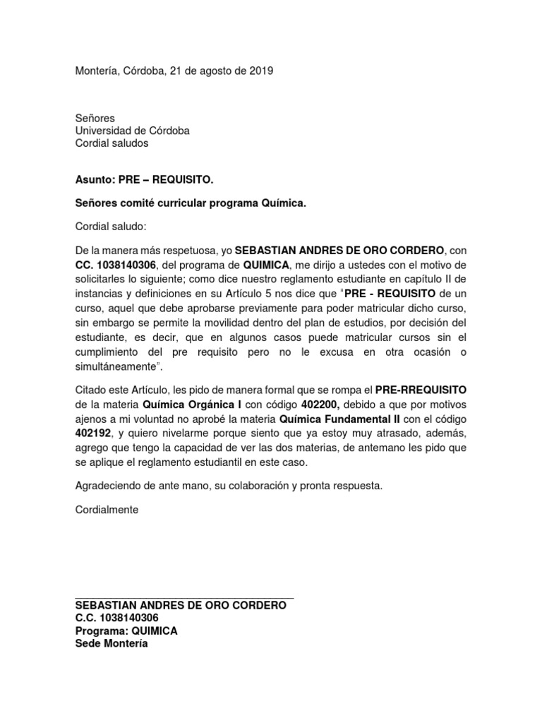 Formato Carta Romper Prerequisito. | PDF