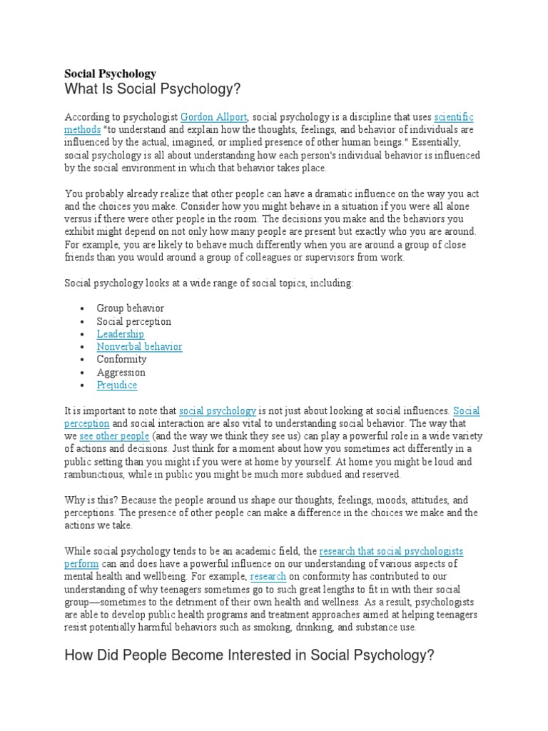 What Is Social Psychology? | PDF | Social Psychology | Obedience (Human ...
