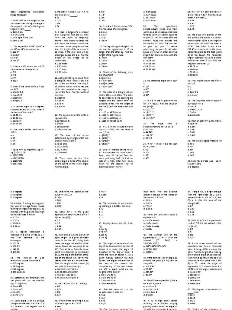 Basic Engineering Correlation (Trigonometry) PDF | PDF | Trigonometric Functions | Triangle
