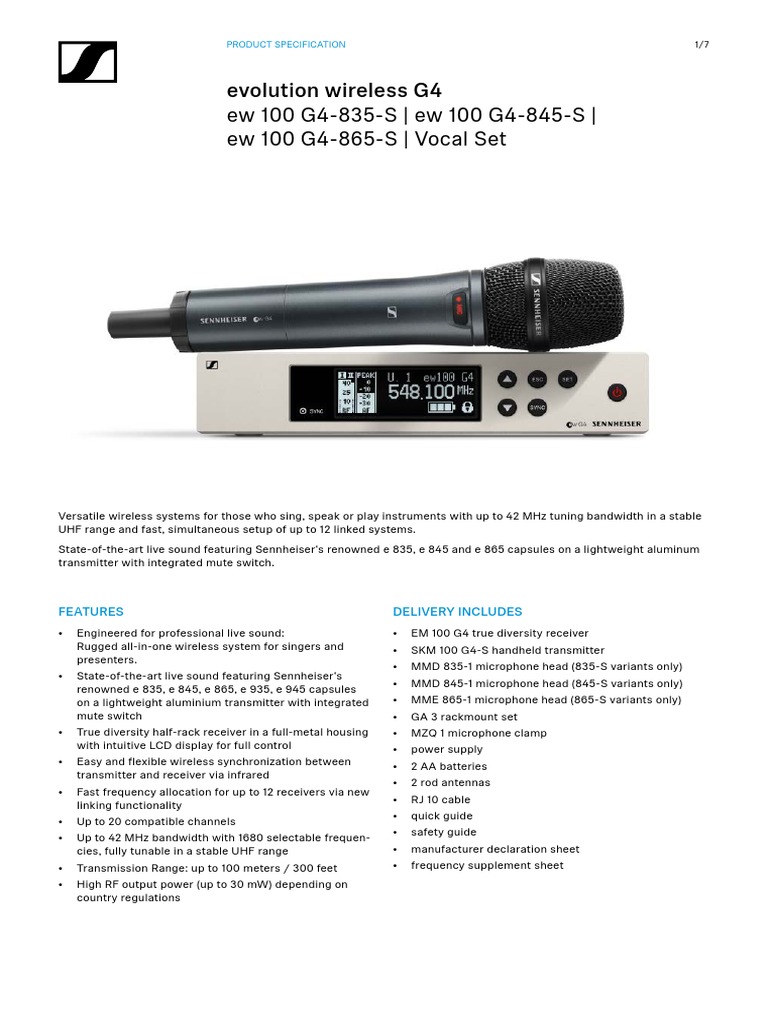 Sennheiser EW 100 G4 Vocal Set Specs | PDF | Decibel | Microphone