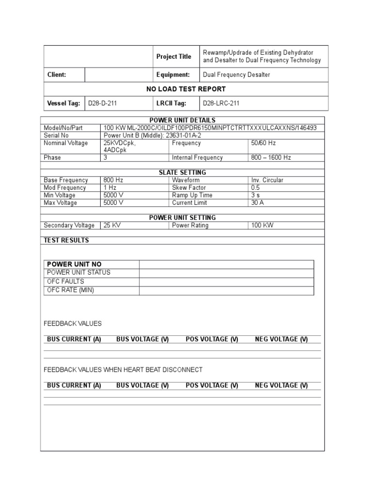 Dual Frequency Desalter Test Report | PDF | Technology & Engineering