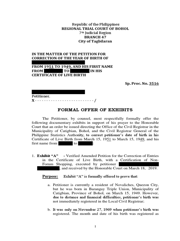 Sample Formal Offer of Exhibits | PDF | Identity Document | Common Law