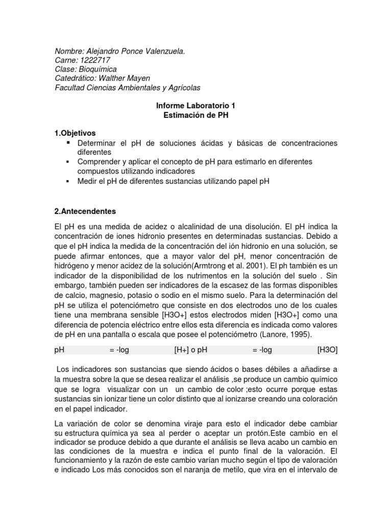 Informe PH | PDF | Ph | Ácido
