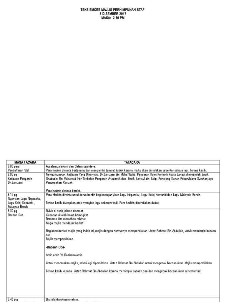 Teks Emcee Perhimpunan Bulanan 2019 | PDF