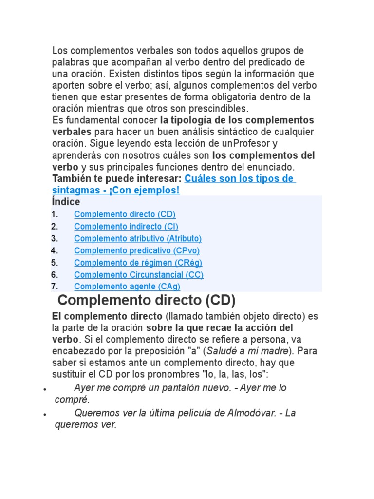 Complementos Verbales | PDF | Objeto (gramática) | Verbo