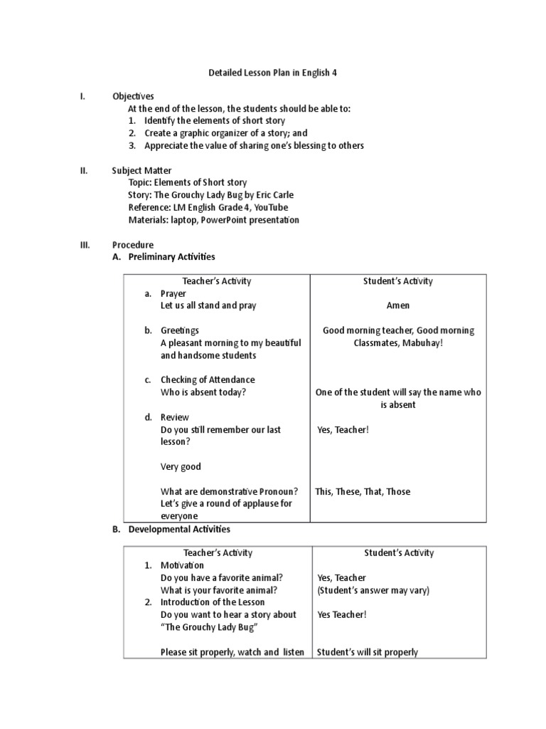 Detailed Lesson Plan in English 4.tjane | PDF | Learning | Cognition