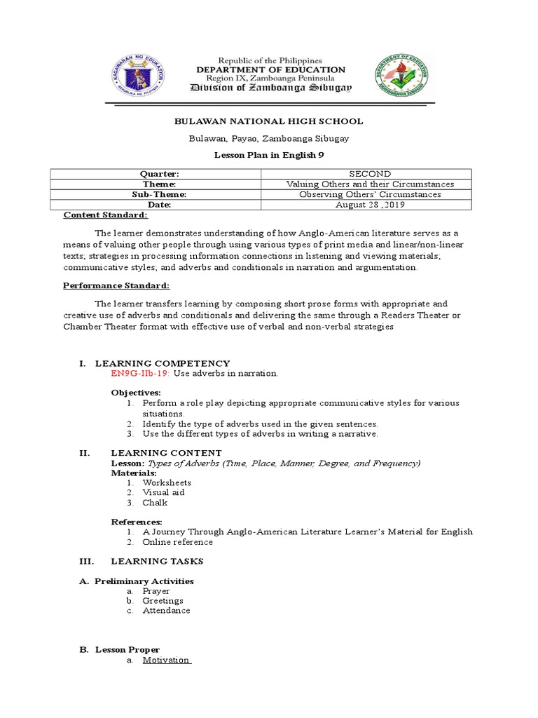 Lesson Plan | PDF | Lesson Plan | Adverb