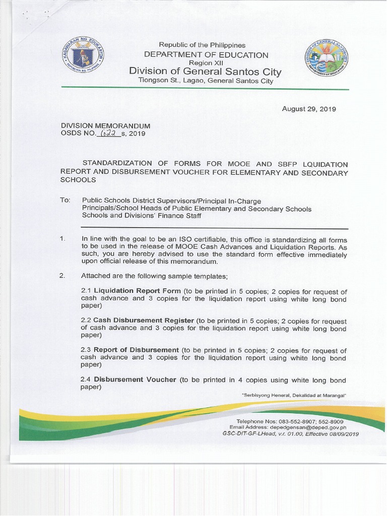 Standardization of Forms For Mooe and SBFP Liquidation Report and ...