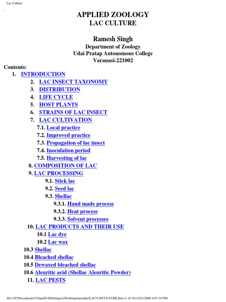 Lac Culture PDF | PDF | Insects | Wax