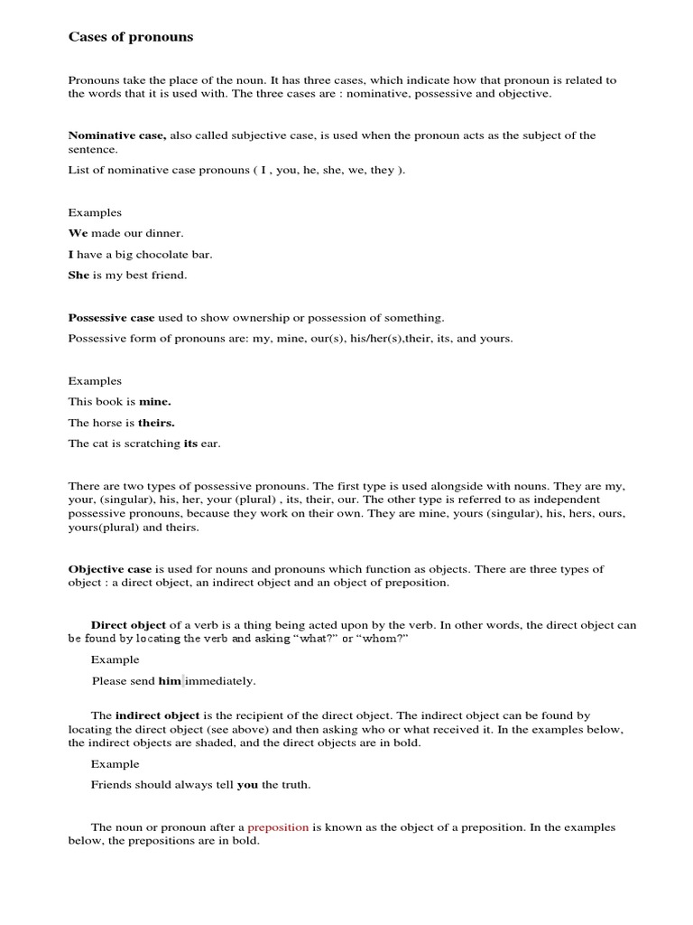 Three Cases of Personal Pronouns | PDF