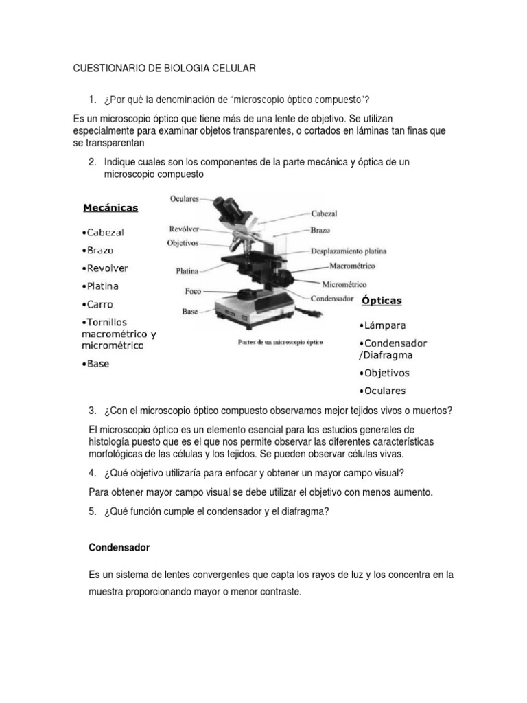 Cuestionario de Biologia Celular | PDF