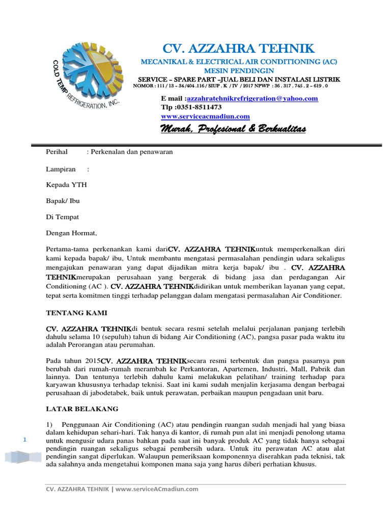 Proposal Penawaran Service Ac | PDF