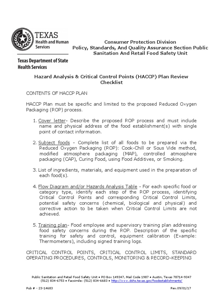 23-14683 HACCP Plan Review Checklist Rev. 09 01 17 PDF | PDF | Hazard ...
