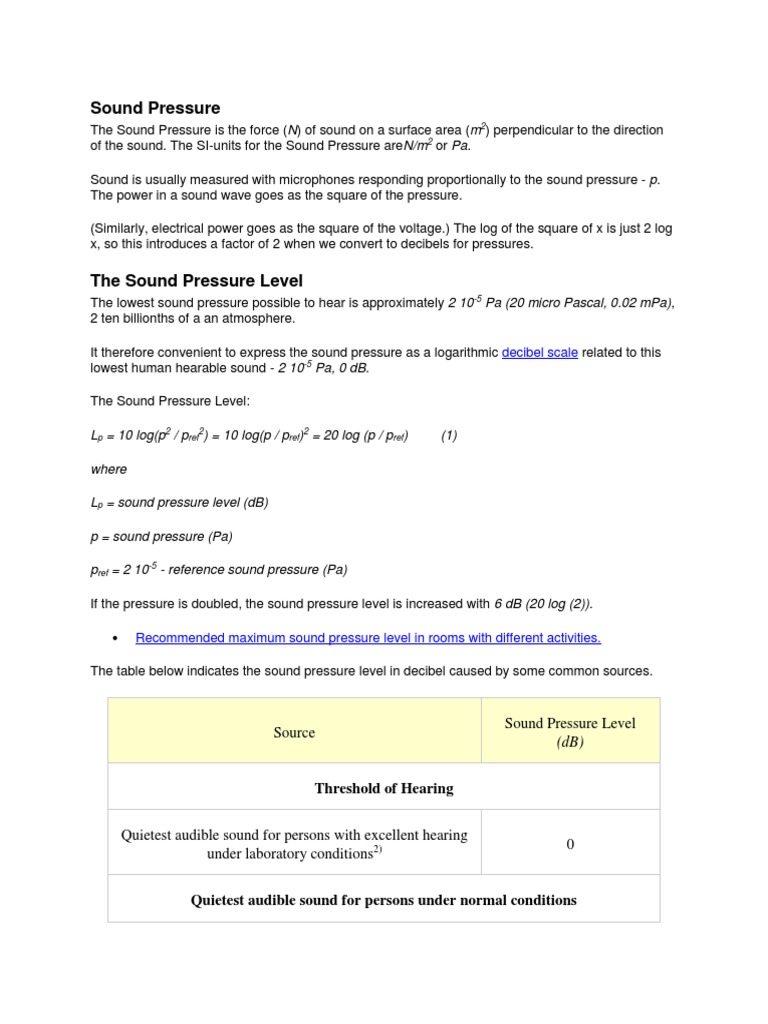 Sound Pressure: Pa (20 Micro Pascal, 0.02 Mpa) | PDF | Decibel | Acoustics