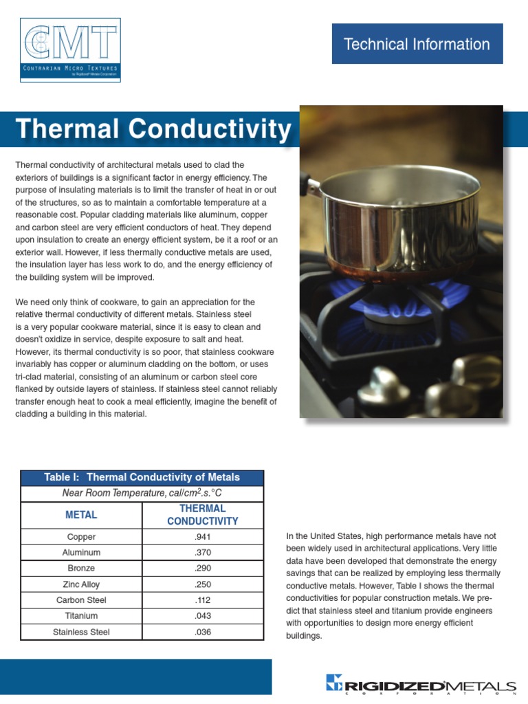 Thermal Conductivity Table | PDF | Cookware And Bakeware | Metals