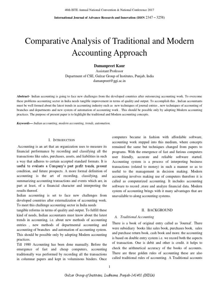 Comparative Analysis of Traditional and Modern Accounting Approach ...