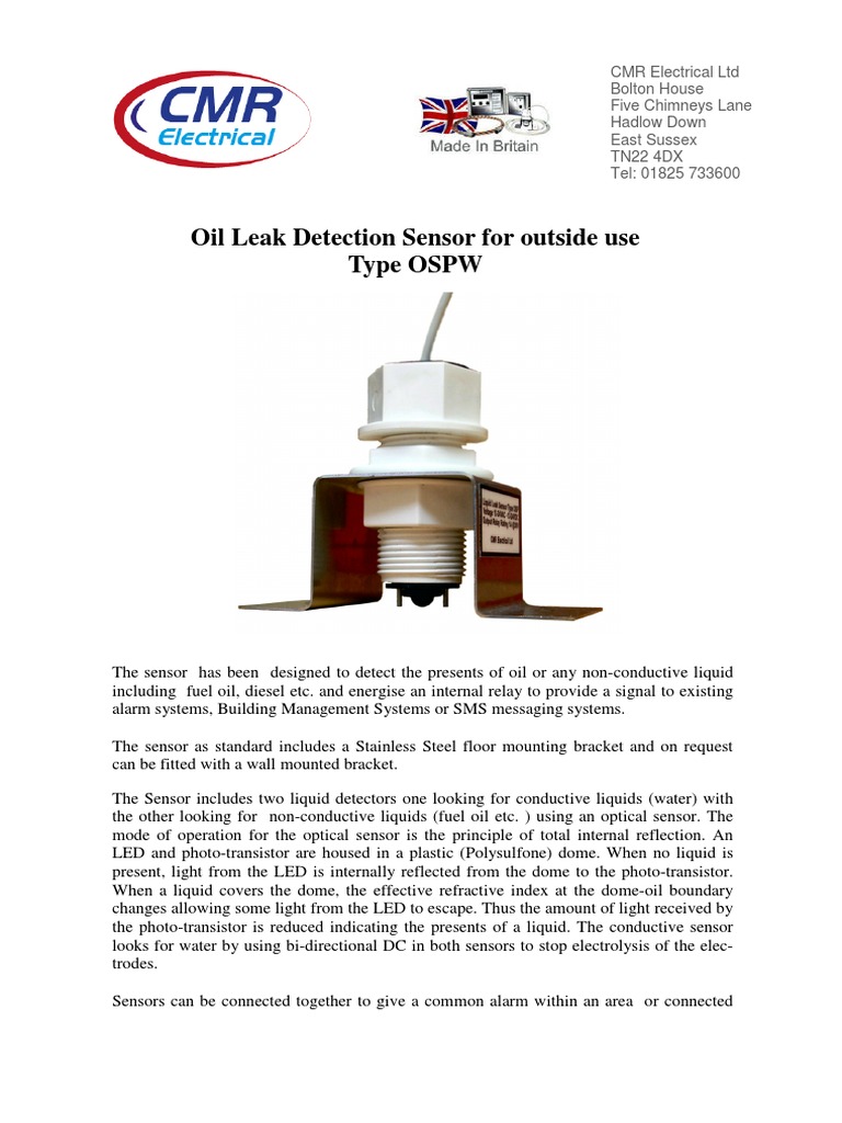 Oil Leak Detection Sensor For Outside Use Type OSPW | PDF | Relay | Sensor