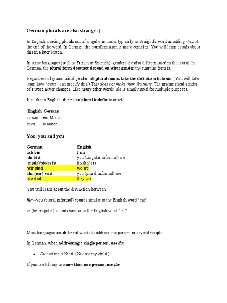 German Plurals Page 1 of 3 | PDF | Language Arts & Discipline