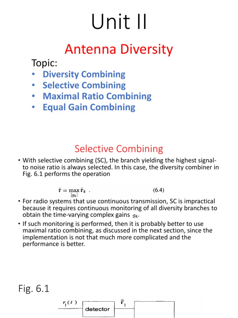 Unit II Antenna Diversity Techniques MRC, SC, EGC | PDF | Normal ...