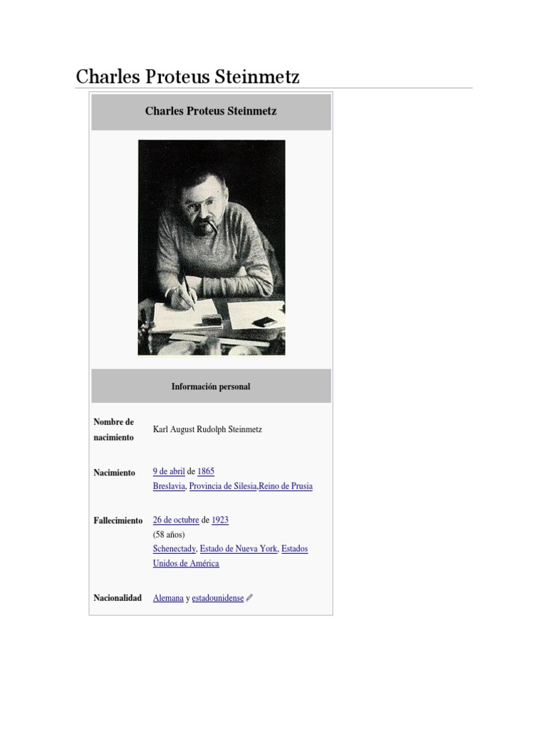 Charles Steinmetz: Pionero en Ingeniería Eléctrica | PDF | Electromagnetismo | Electricidad