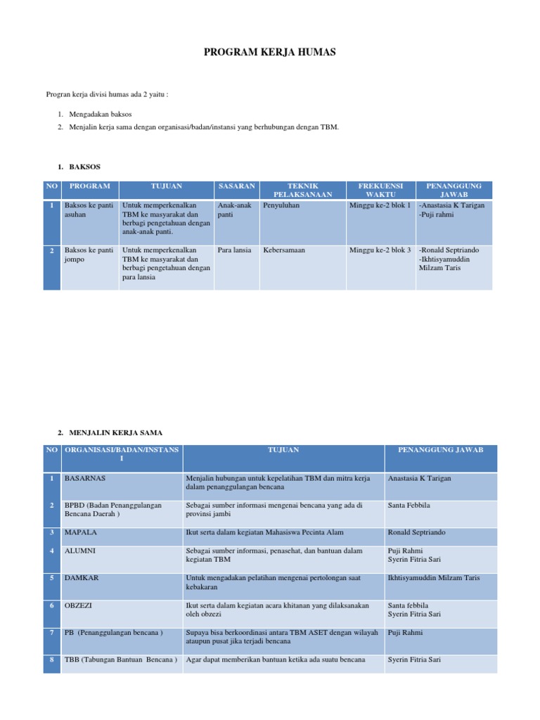 Program Kerja Humas | PDF