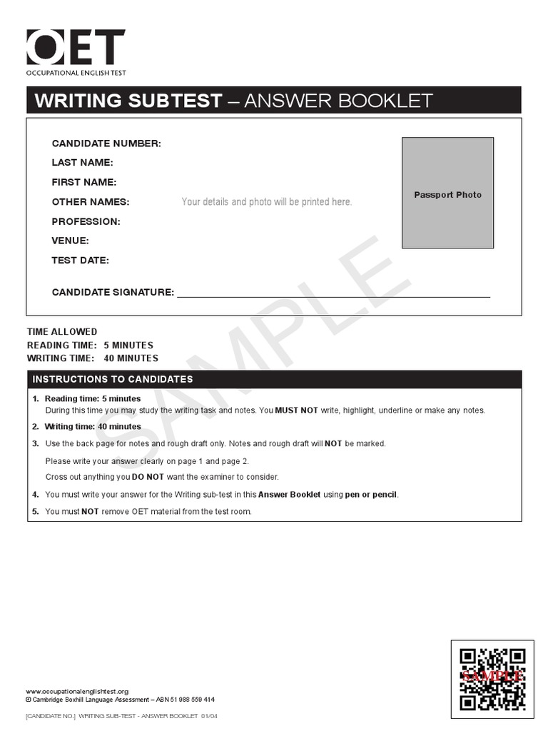 Writing Booklet Sample | PDF | Writing
