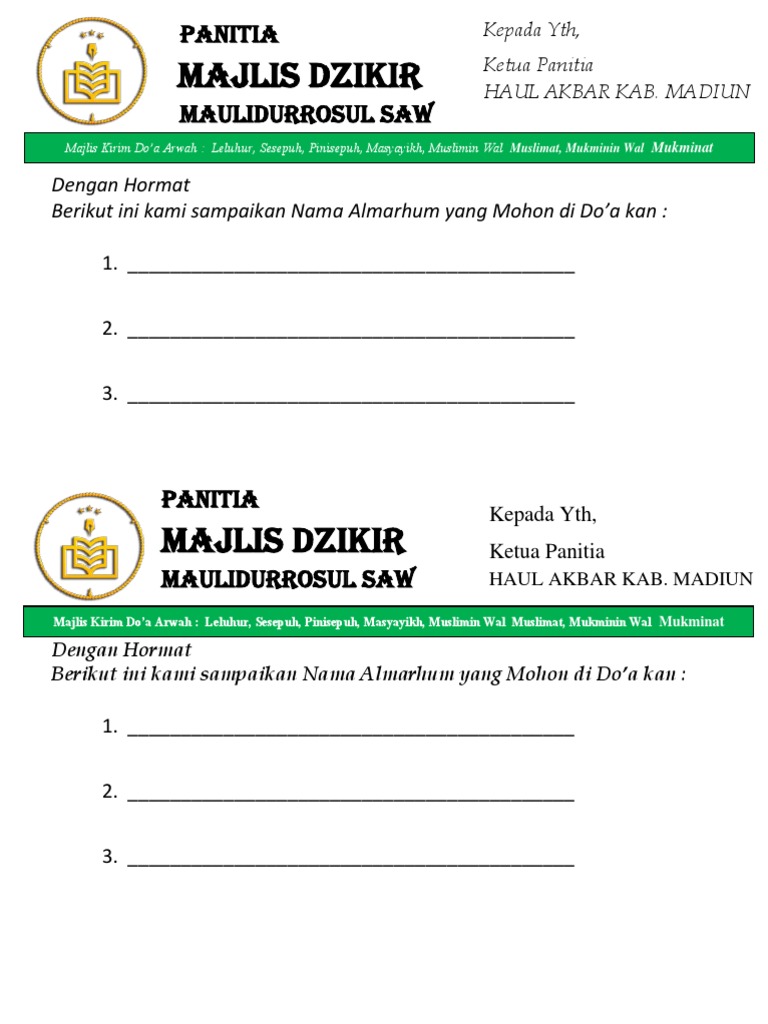 Contoh Surat Kirim Doa Arwah | PDF | Politik