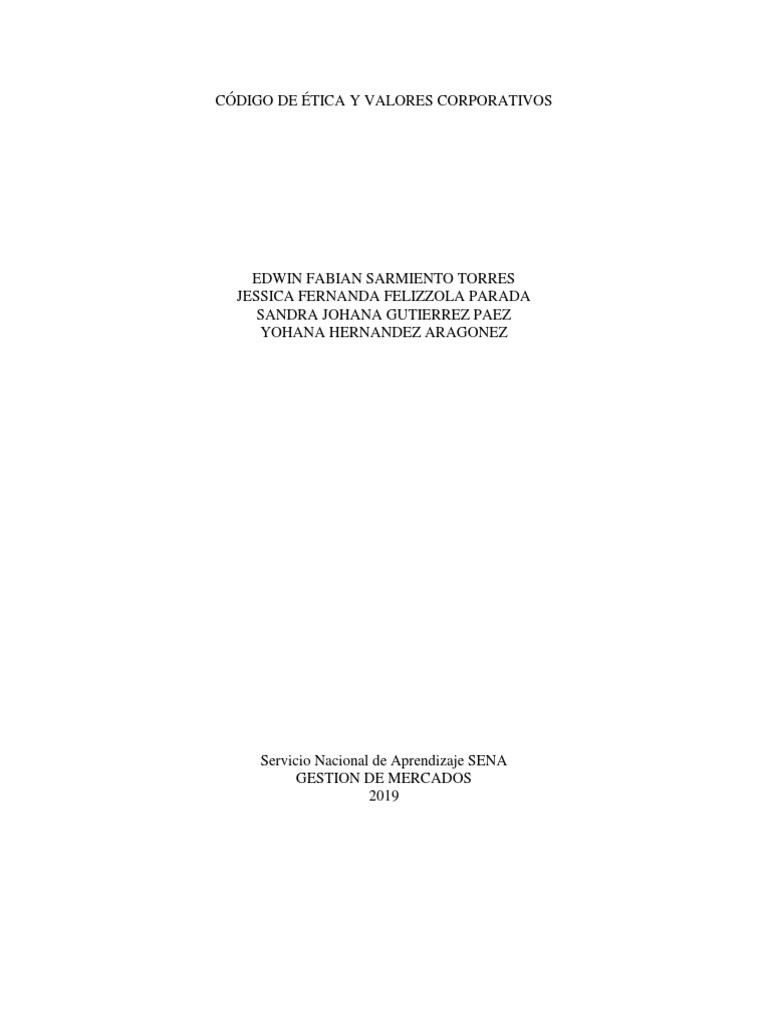 Código De Ética Y Valores Corporativos Pdf Calidad Comercial