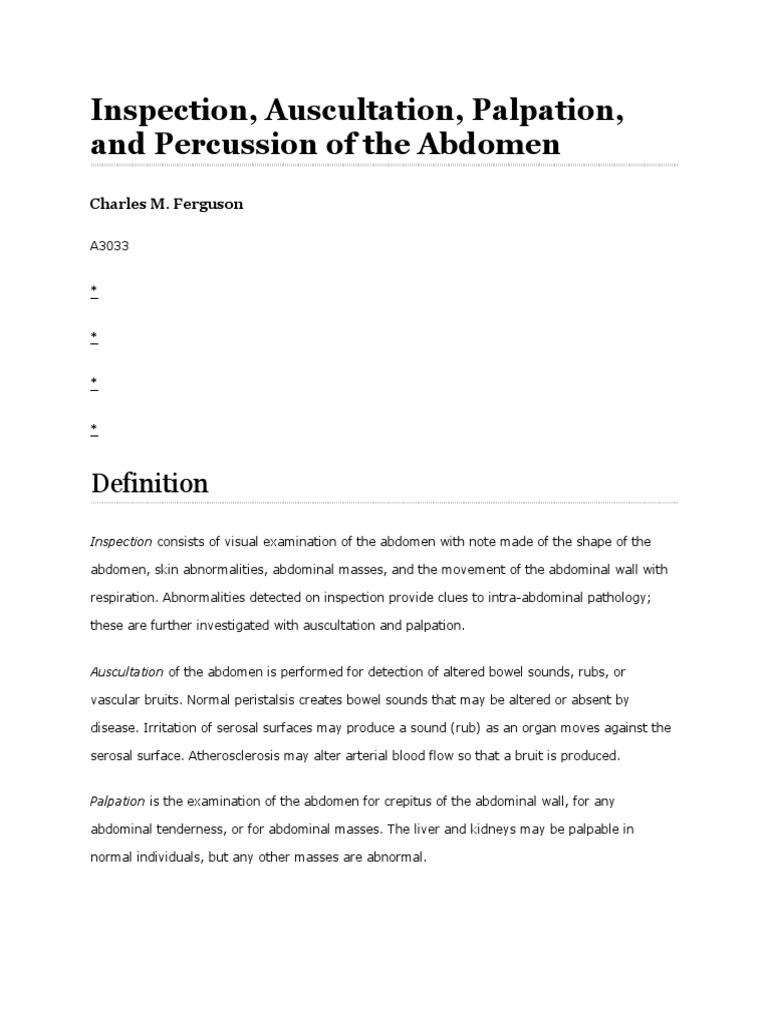 Abdominal Exam Techniques: Inspection, Auscultation, Palpation, and ...