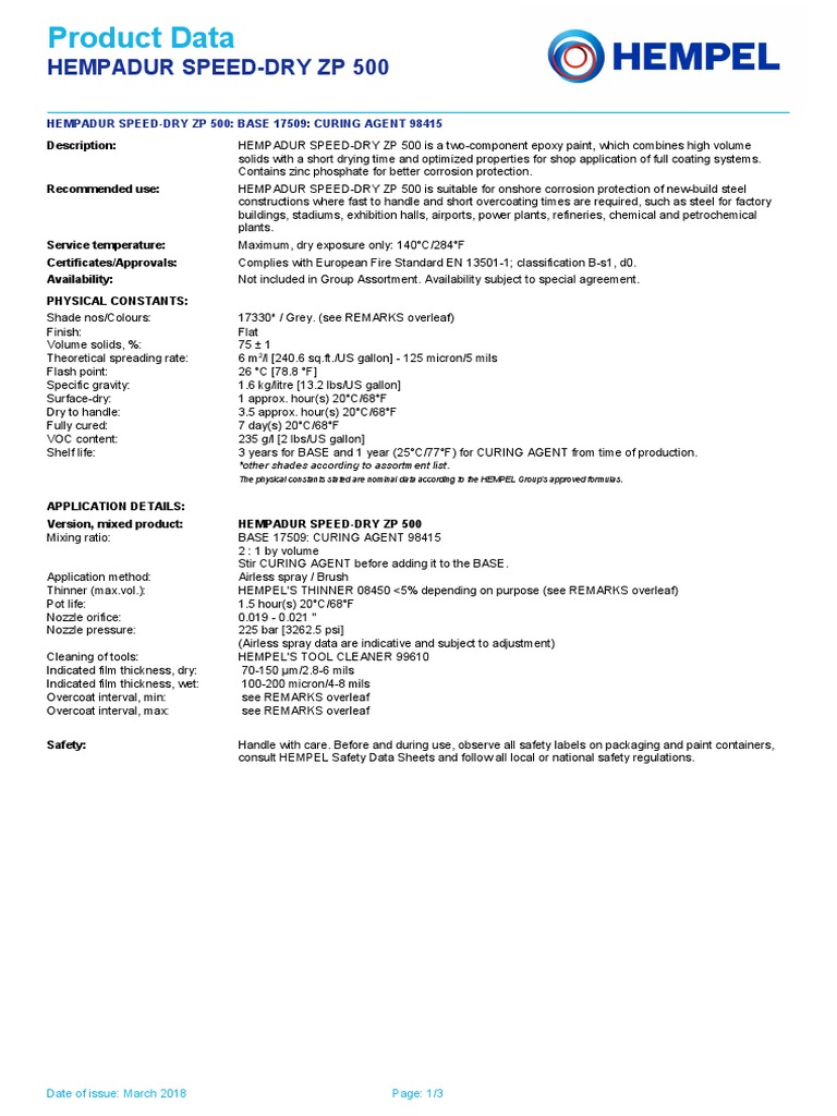 Pds Hempadur Speed-Dry ZP 500 En-Gb | PDF | Paint | Epoxy