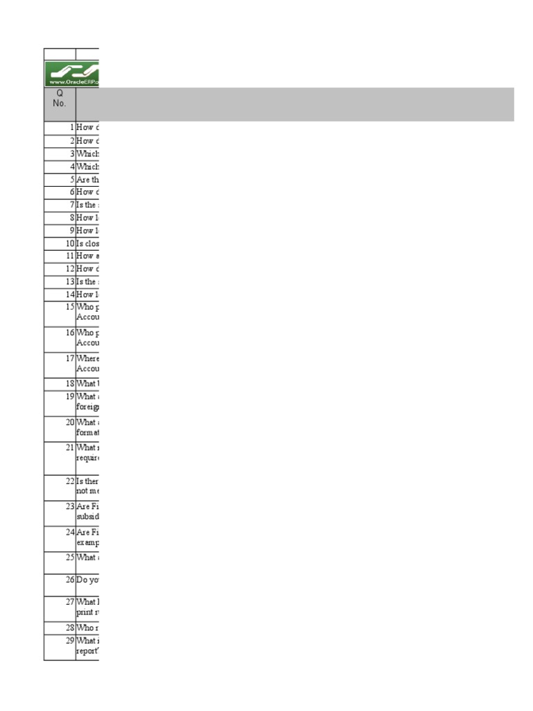 Oracle FA Questionnaire | PDF | Depreciation | Fixed Asset