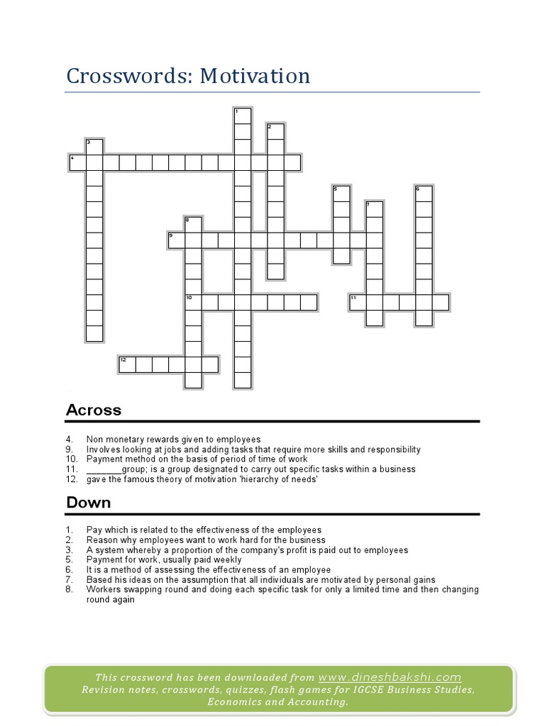 Crosswords Motivation For IGCSE Students | PDF