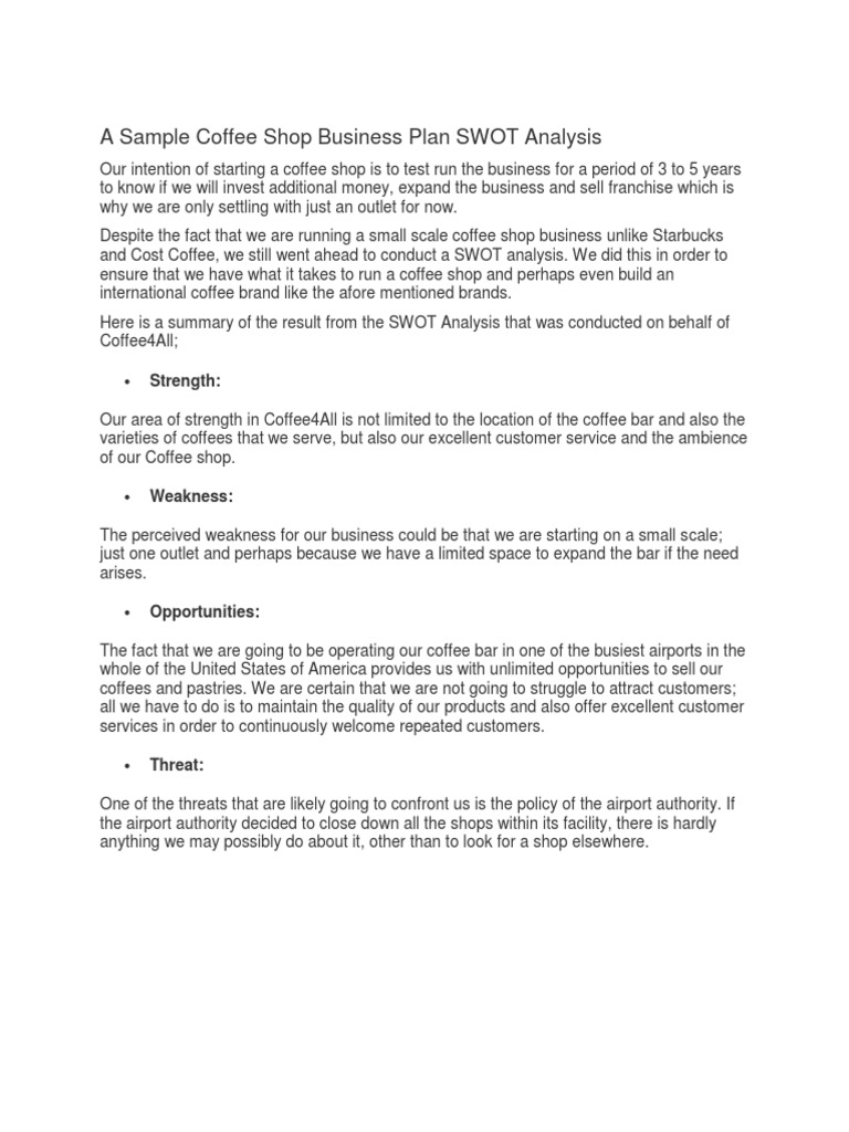 SWOT Analysis for Coffee4All | PDF
