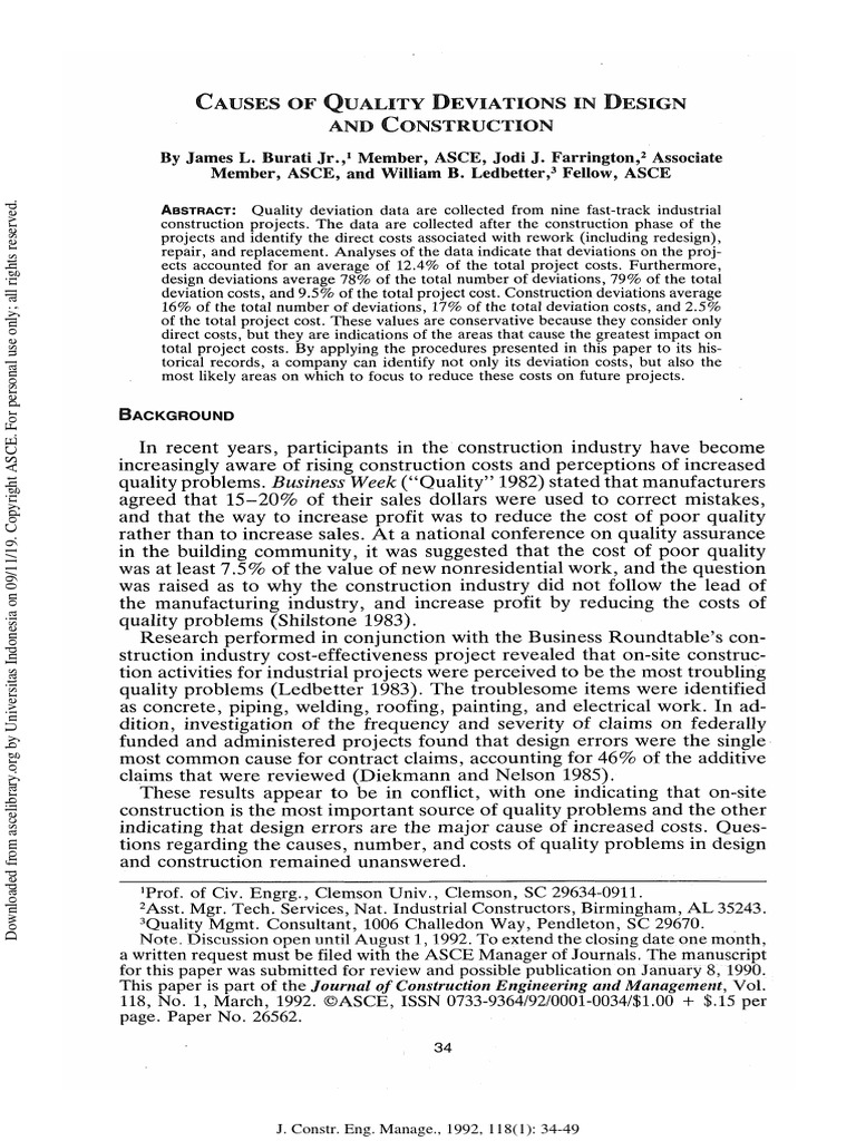 Causes of Quality Deviations in Design and Construction | PDF ...