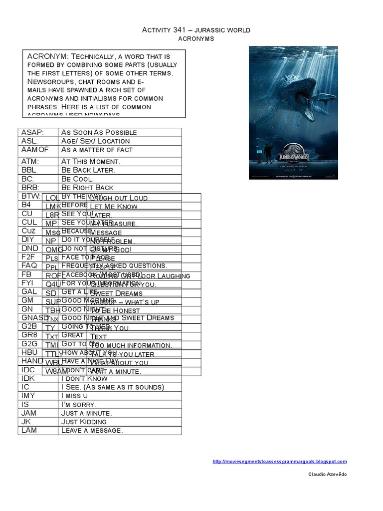 341 Jurassic World - Acronyms | PDF | Reference | Vocabulary