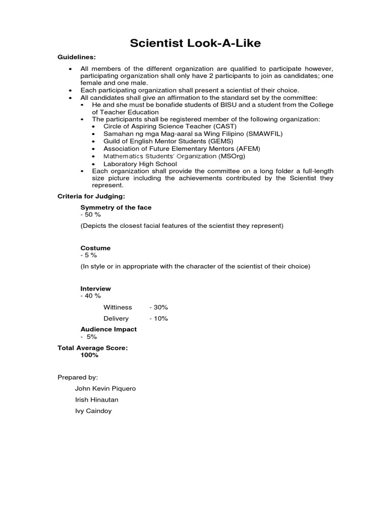 Scientist Look A Like Criteria | PDF