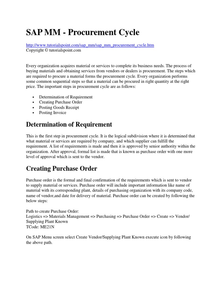 12.SAP MM - Procurement Cycle (Creating Purchase Order) | PDF | Invoice ...