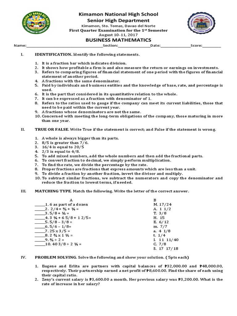 Business Math | PDF | Fraction (Mathematics) | Elementary Mathematics