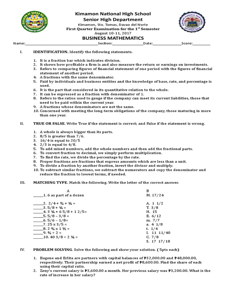 Business Mathematics | PDF | Fraction (Mathematics) | Arithmetic