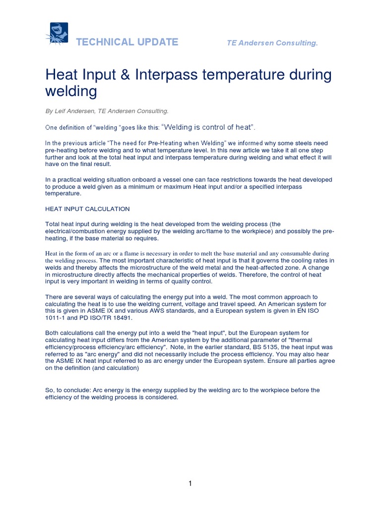 Heat Input and Interpass Temperature During Welding PDF | PDF | Welding ...