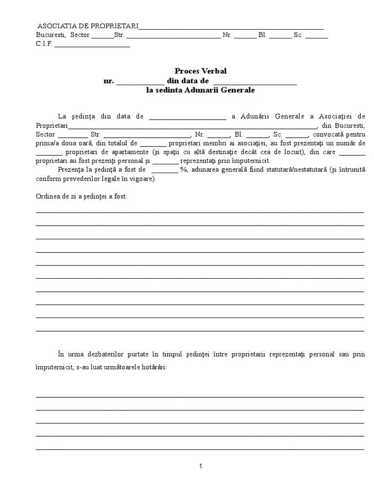 Model Proces Verbal Adunare Generala