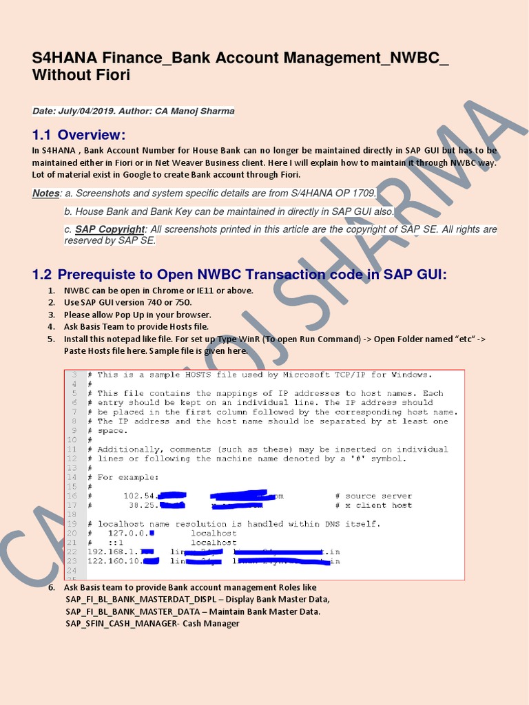 S4HANA Finance - Bank Account Management - NWBC - Without Fiori | PDF | Banks | Information ...