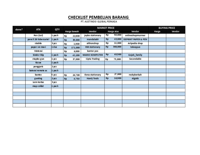 Checklist Peralatan Kantor | PDF