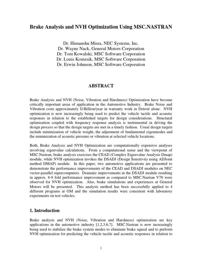 Brake Analysis and NVH Optimization Using MSC - nastRAN | PDF ...