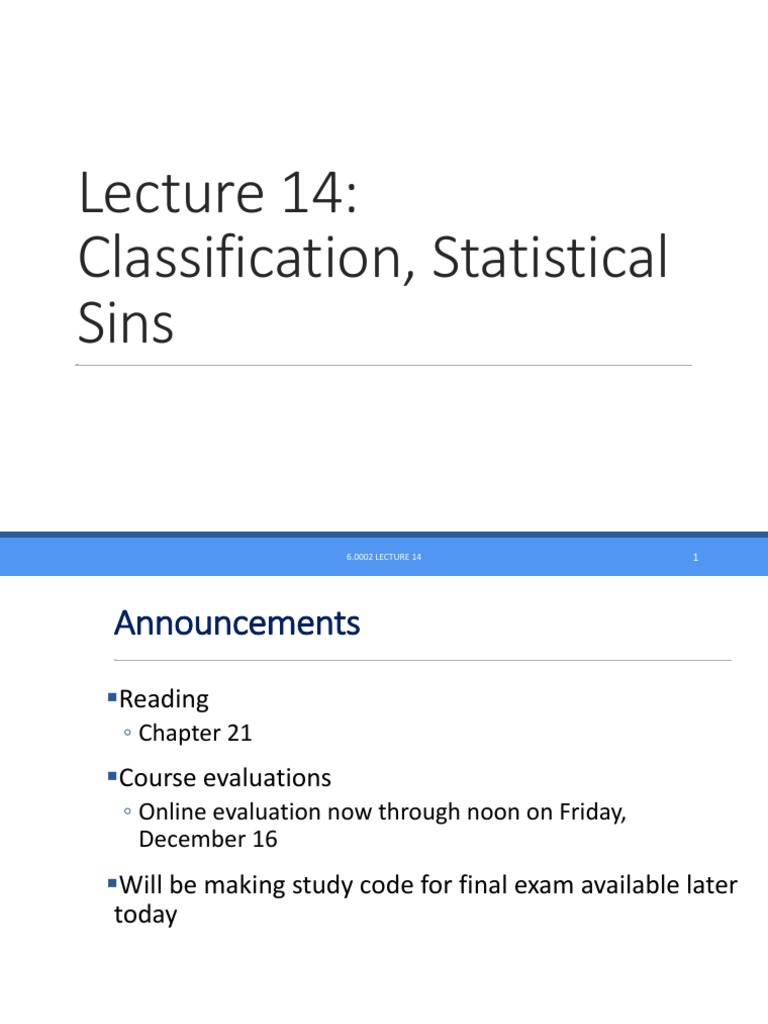 14: Classification, Statistical Sins | PDF | Sampling (Statistics ...