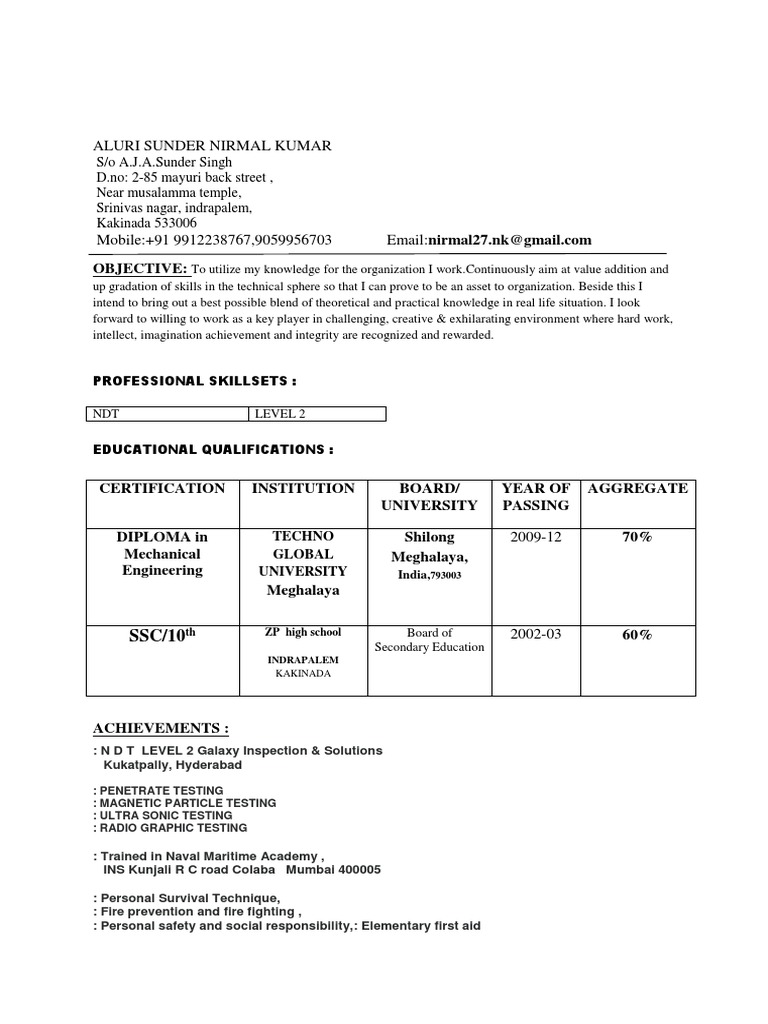 NDT Engineer resume | PDF | Steam | Metal Fabrication