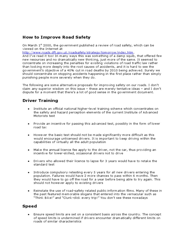How To Improve Road Safety | PDF | Speed Limit | Traffic Collision